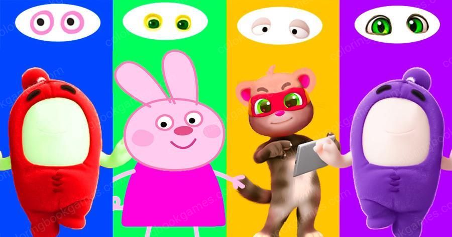 coloring book games - Pink rabbit painting with cat and little monster