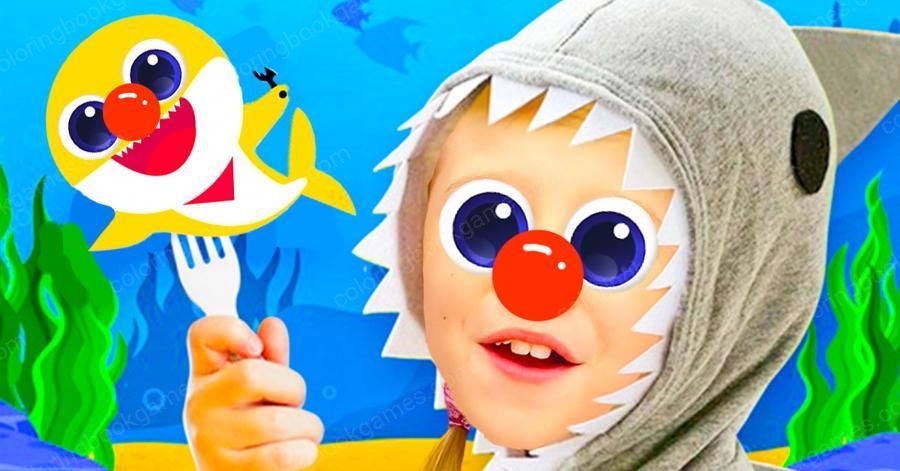 coloring book games - Como with cute shark