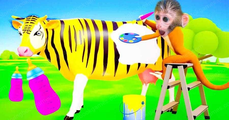 coloring book games - Vaca branca, ele bebendo uma bebida, pintando